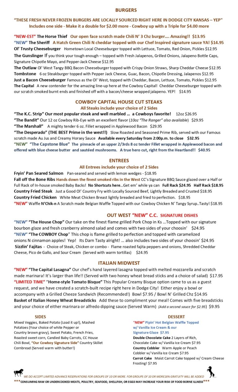 Dinner Menu – Cowboy Capital Saloon & Grill