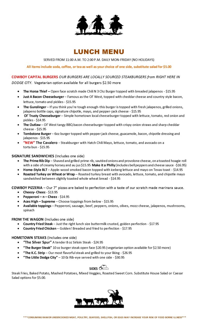 Lunch Menu – Cowboy Capital Saloon & Grill